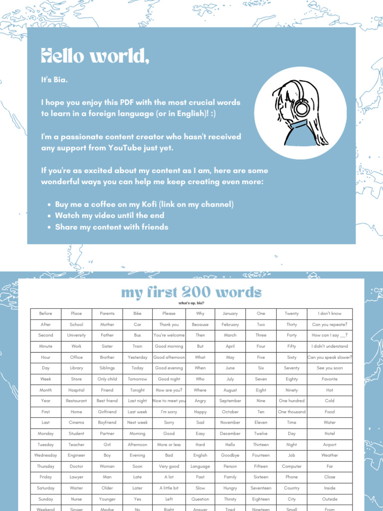 My First 200 Words What's Up, Bia | PDF | Workweek And Weekend