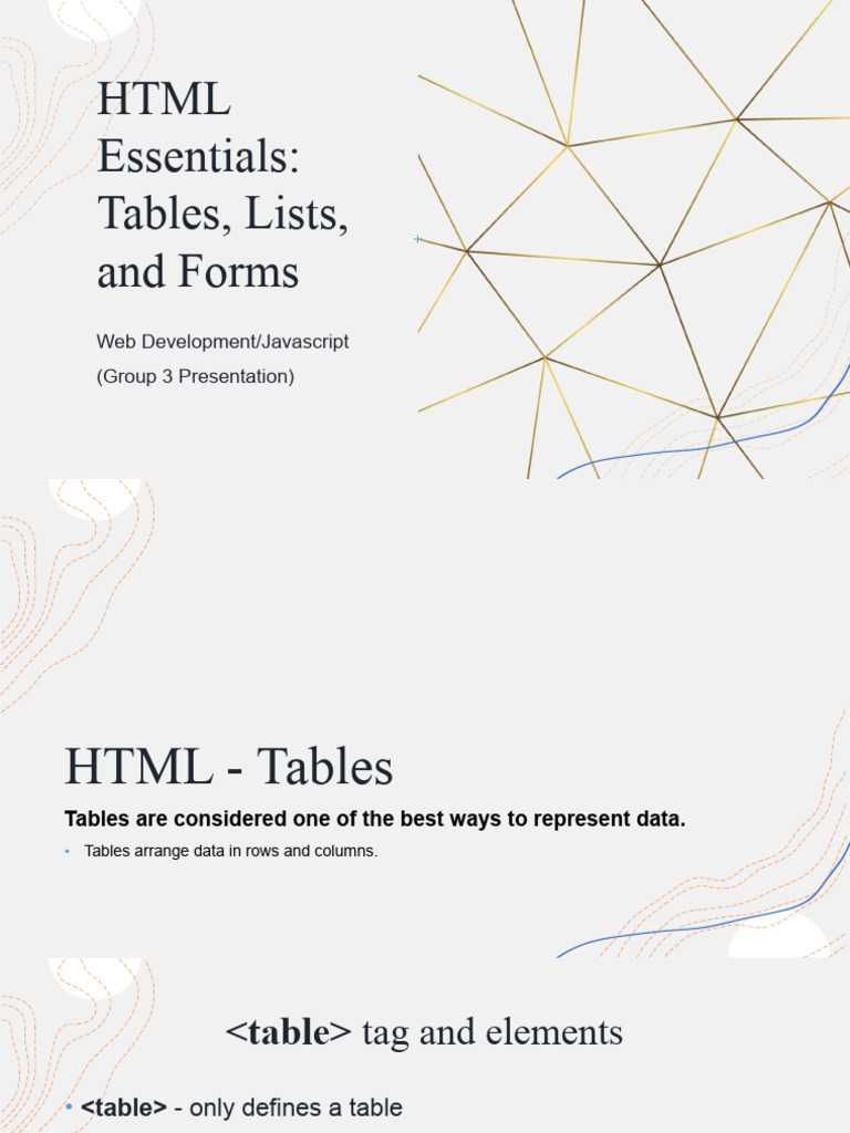HTML Basics: Tables, Lists, Forms | PDF | Html Element | Html