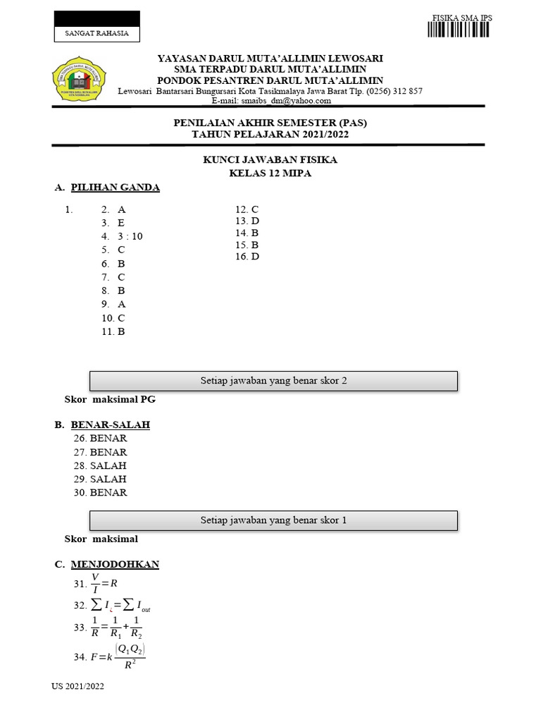 Kunci Jwbn. Pedoman Penilaian Damu 2 Kelas 12 | PDF
