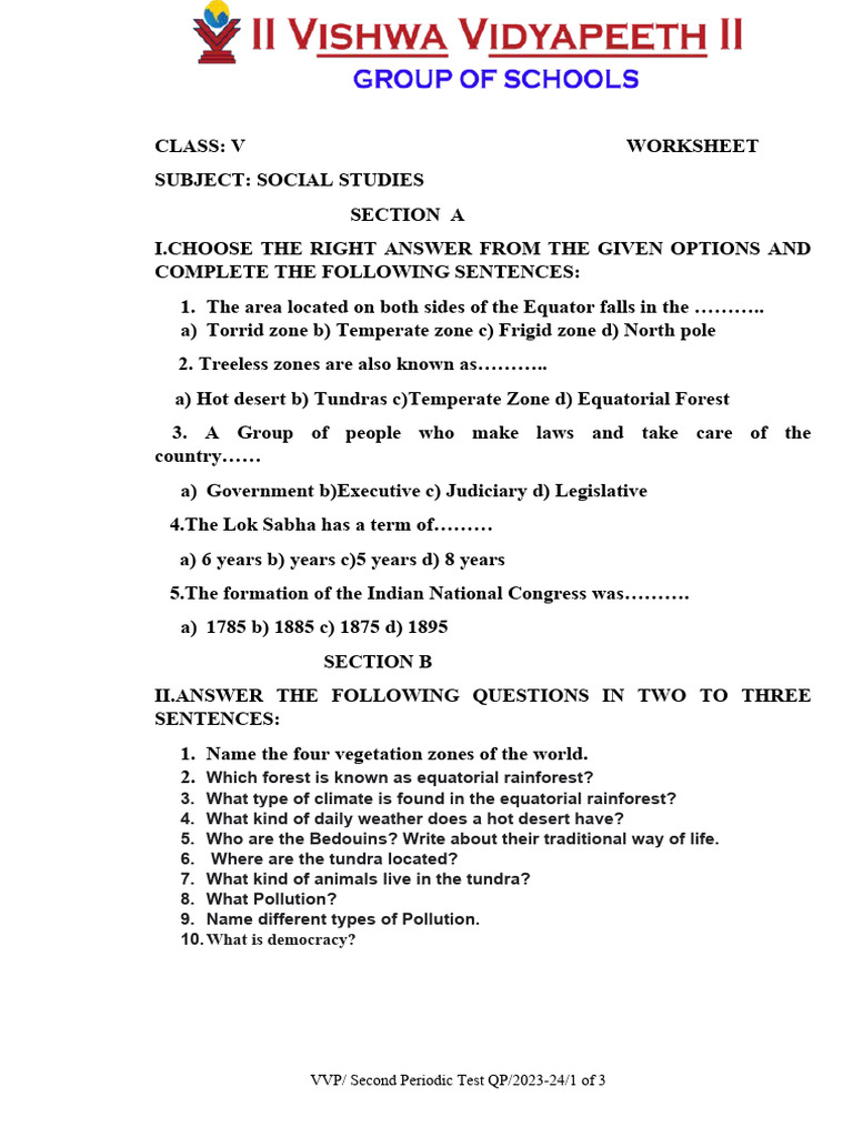 Class-5 SST Worksheet (23.02.2024) | PDF