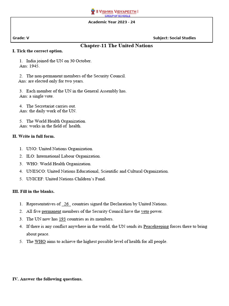 United Nations Overview for Grade 5 | PDF | United Nations ...