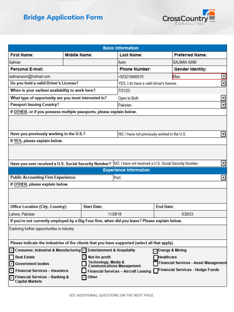 Bridge Application Form Submission | PDF | Business | Economies
