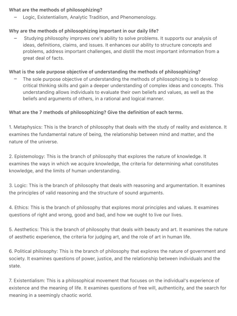 What Are The Methods of Philosophizing | PDF | Metaphysics | Western Philosophy