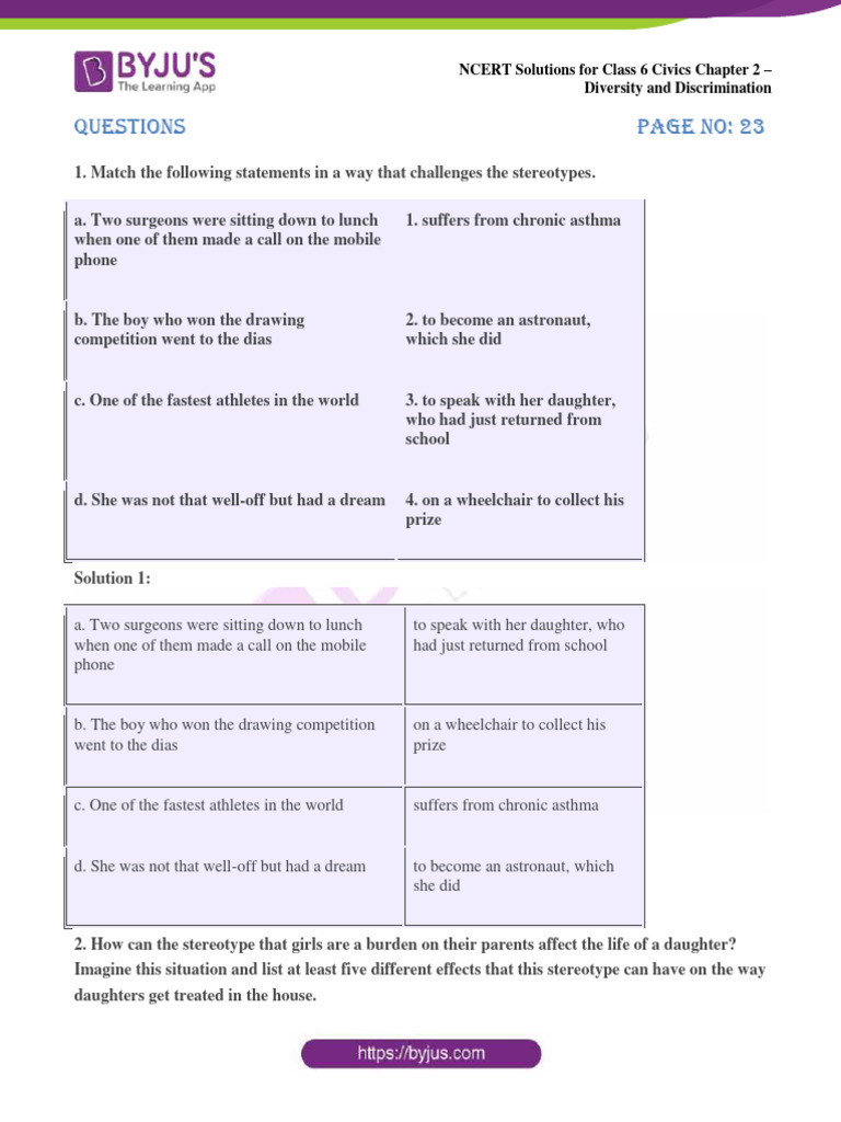 NCERT Solutions For Class 6 Civics Chapter 2 Diversity and ... NCERT Solutions For Class 6 Civics Chapter 2 Diversity and ...