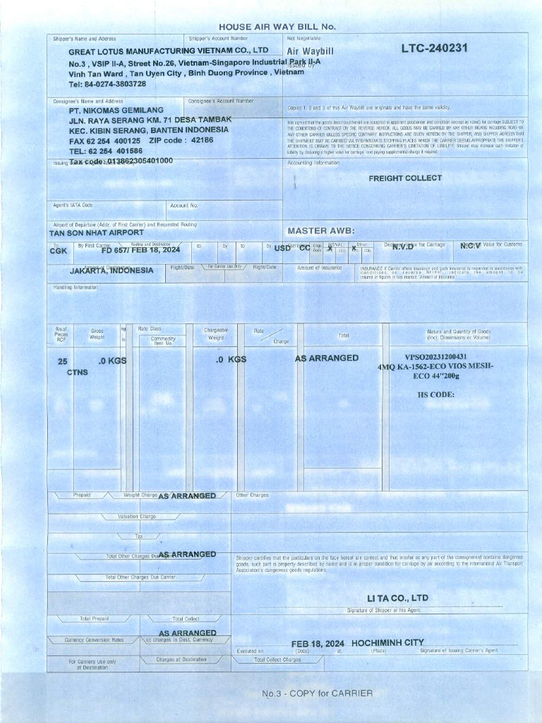 Draft Hawb LTC-240231 | PDF