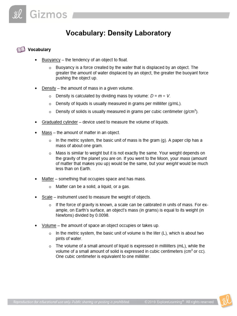 Density Lab Vocab | PDF
