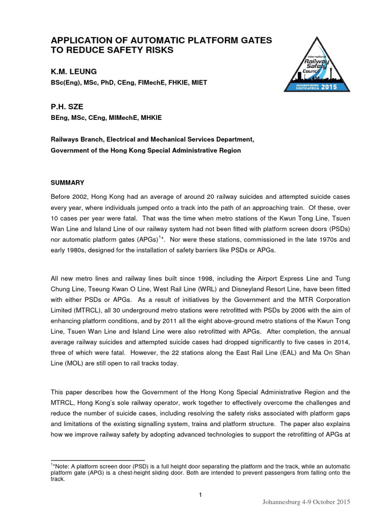 Application of Automatic Platform Gates To Reduce Safety Risks (4-9 ...