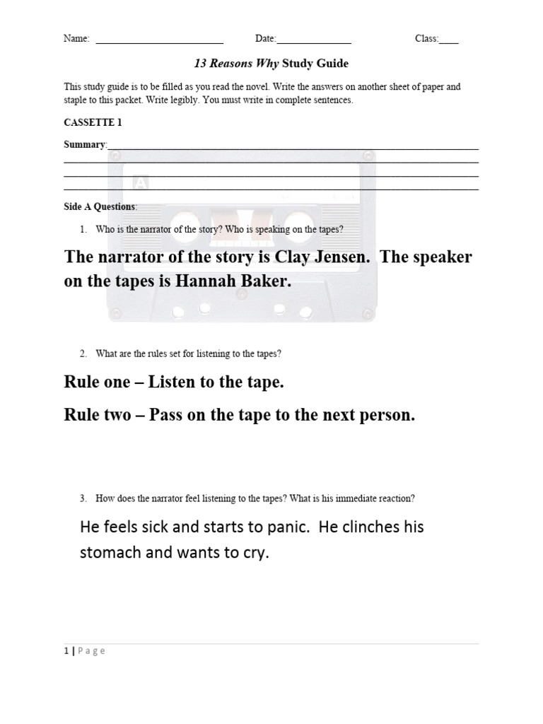 13 Reasons Why Study Guide Questions | PDF