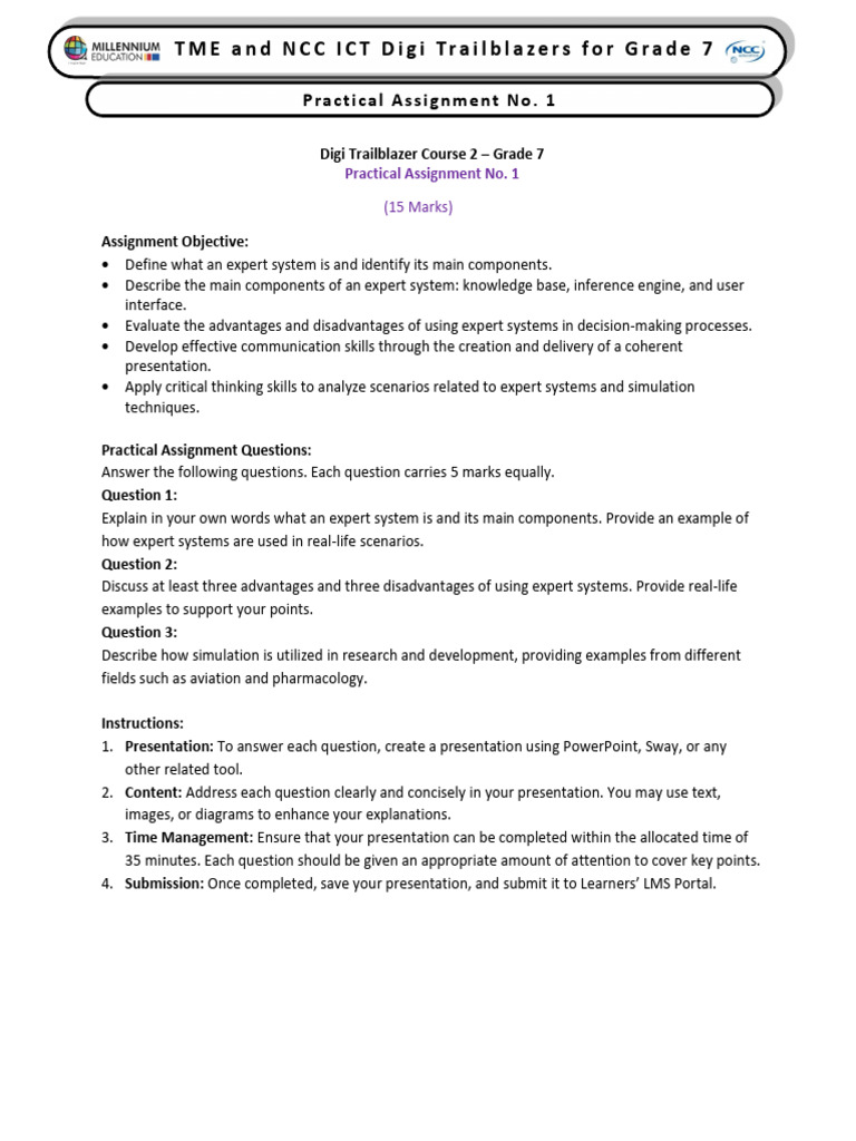 Practical Assignment No 1 - ICT-Digi Trailblazers Course 2 - Grade 7 | PDF