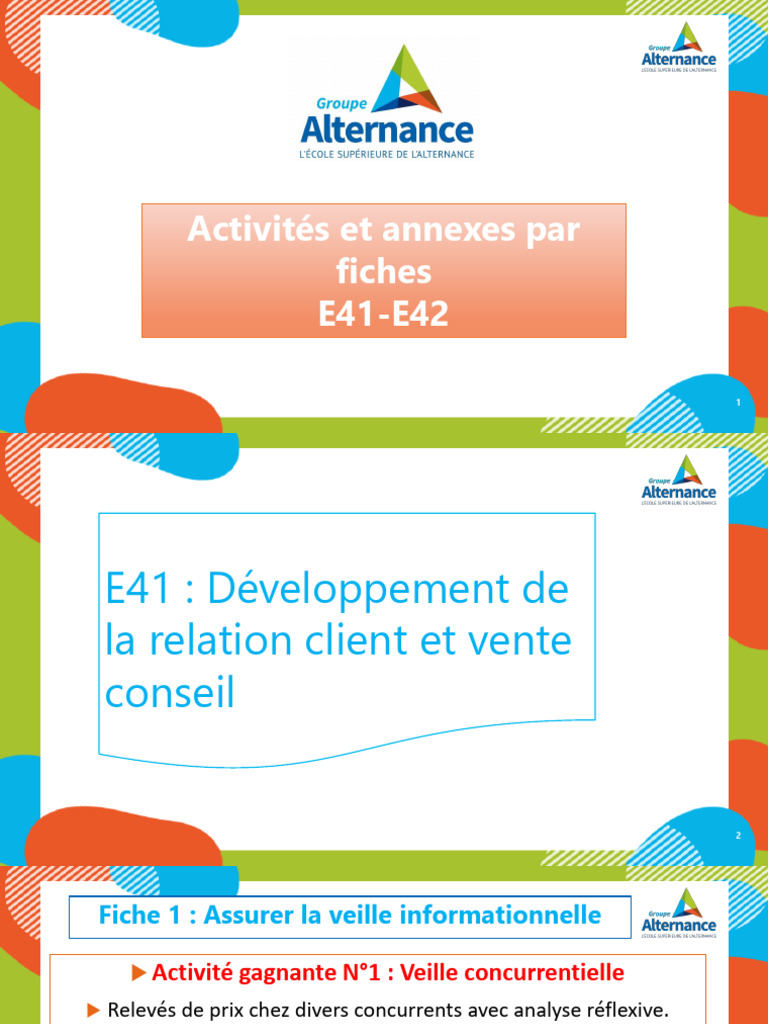 Activités Et Annexes Par Fiches E41 E42 | PDF | Business | Commerce de détail