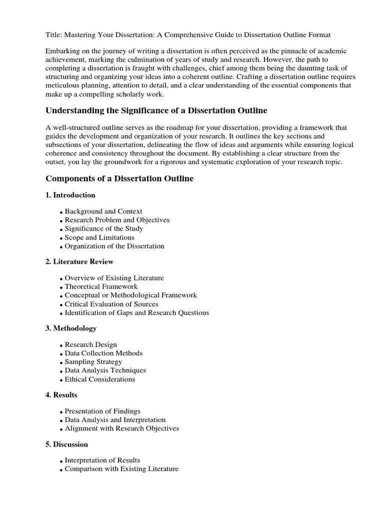 Dissertation Outline Format | PDF | Thesis | Methodology
