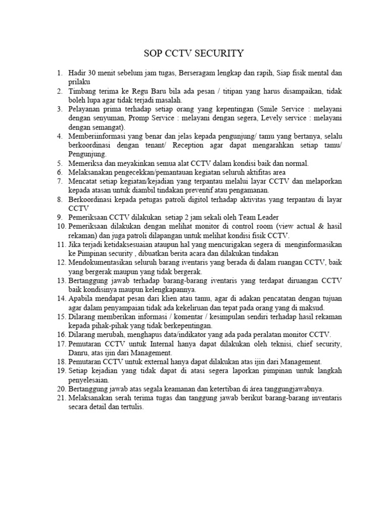 Sop CCTV | PDF | Teknologi & Rekayasa