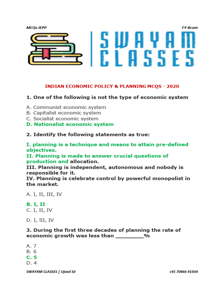 IEPP MCQs by Swayam Classes | PDF | Gross Domestic Product | Foreign ...