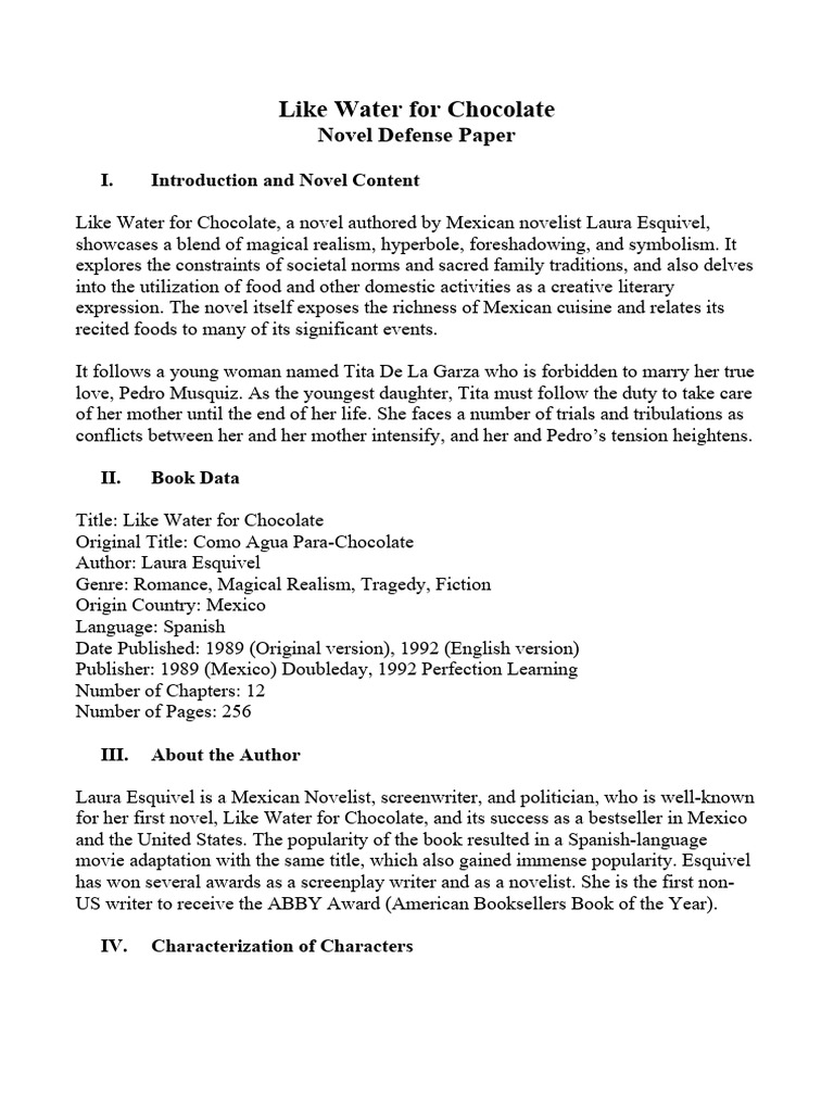 Like Water For Chocolate Novel Defense Paper | PDF