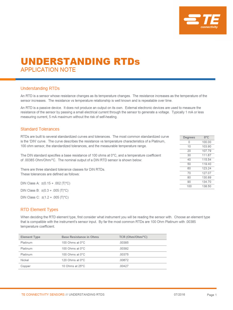 Te Sensor Solutions Applicationnote Understanding RTDs | PDF ...