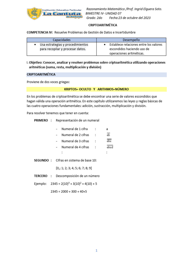 CRIPTOARITMÉTICA | PDF | Aritmética | Sustracción