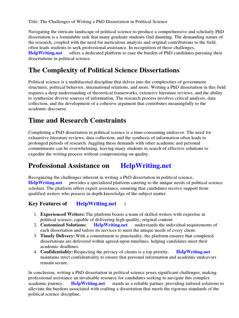 PHD Dissertation Political Science | PDF | Thesis | Science