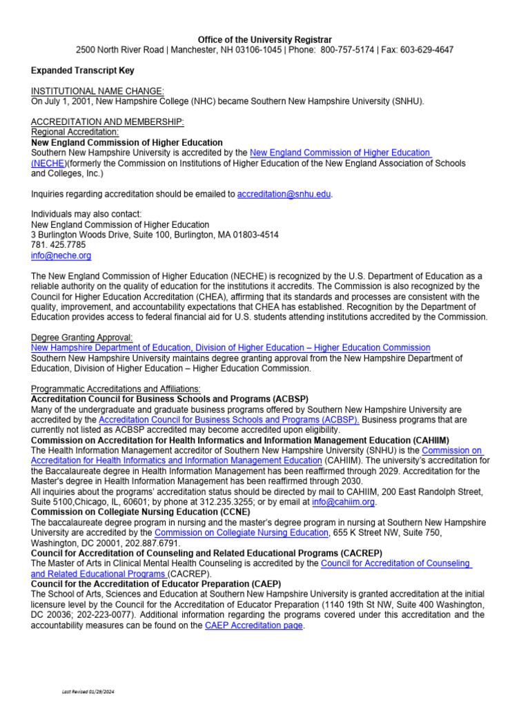 Expanded Transcript Key | Download Free PDF | Bachelor's Degree | Academia