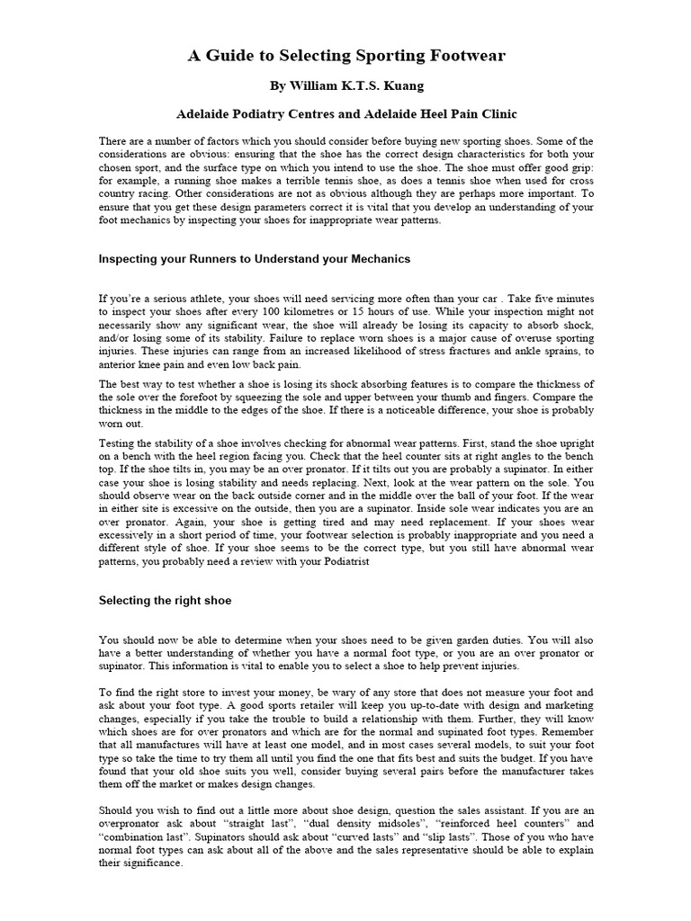 A Guide To Selecting Sporting Footwear | PDF | Shoe | Foot