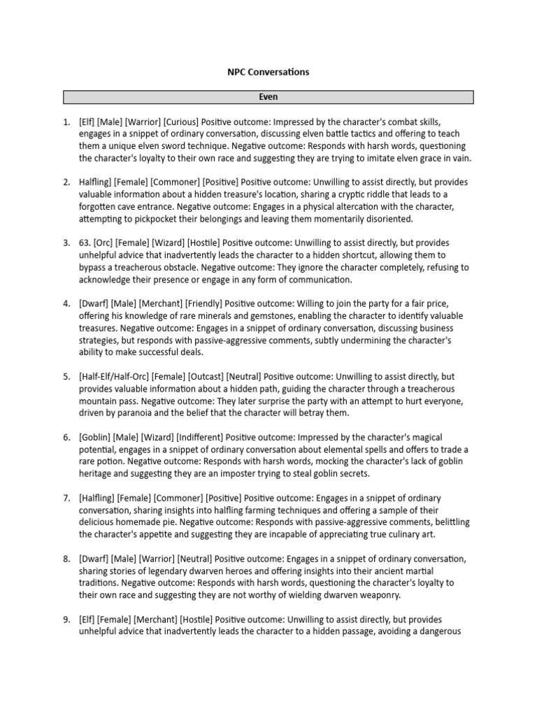 Npc Conversations Pdf Dwarf Dungeons Dragons Elves