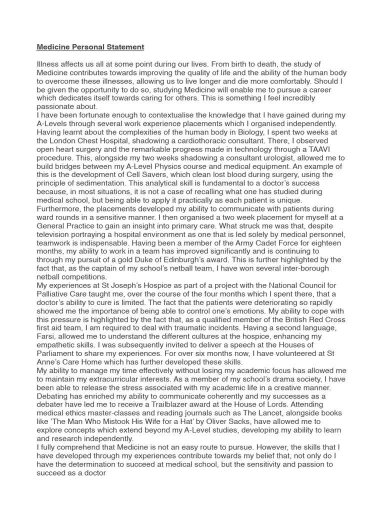 Cambridge Personal Statement | PDF | Palliative Care | Medicine