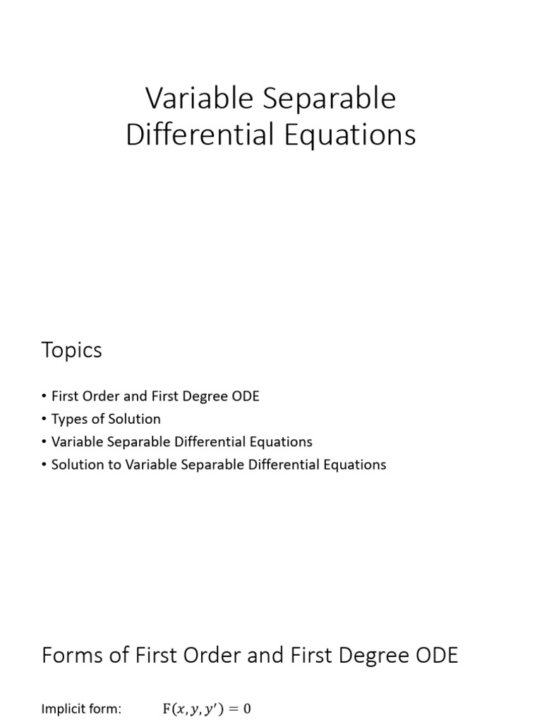 Intro to Variable Separable ODEs | PDF | Ordinary Differential Equation | Equations