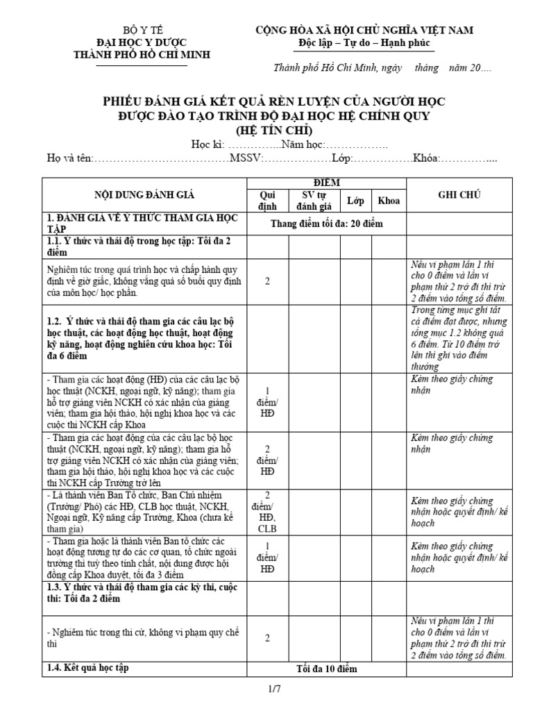 1706.phieu Danh Gia Ren Luyen | PDF