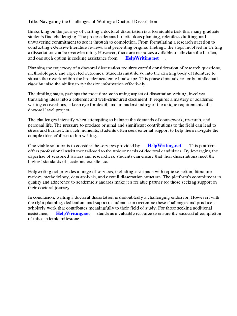 How To Plan Draft Write and Finish A Doctoral Dissertation | PDF ...