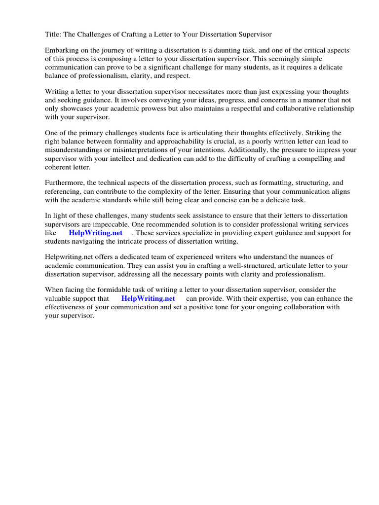 Letter to Dissertation Supervisor | PDF | Doctor Of Philosophy | Thesis