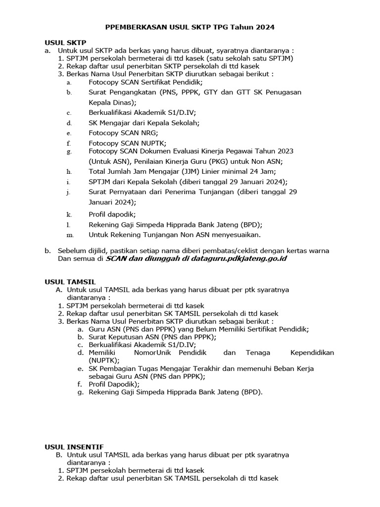 Pemberkasan Usul SKTP Tahun 2024 - Wonosobo | PDF