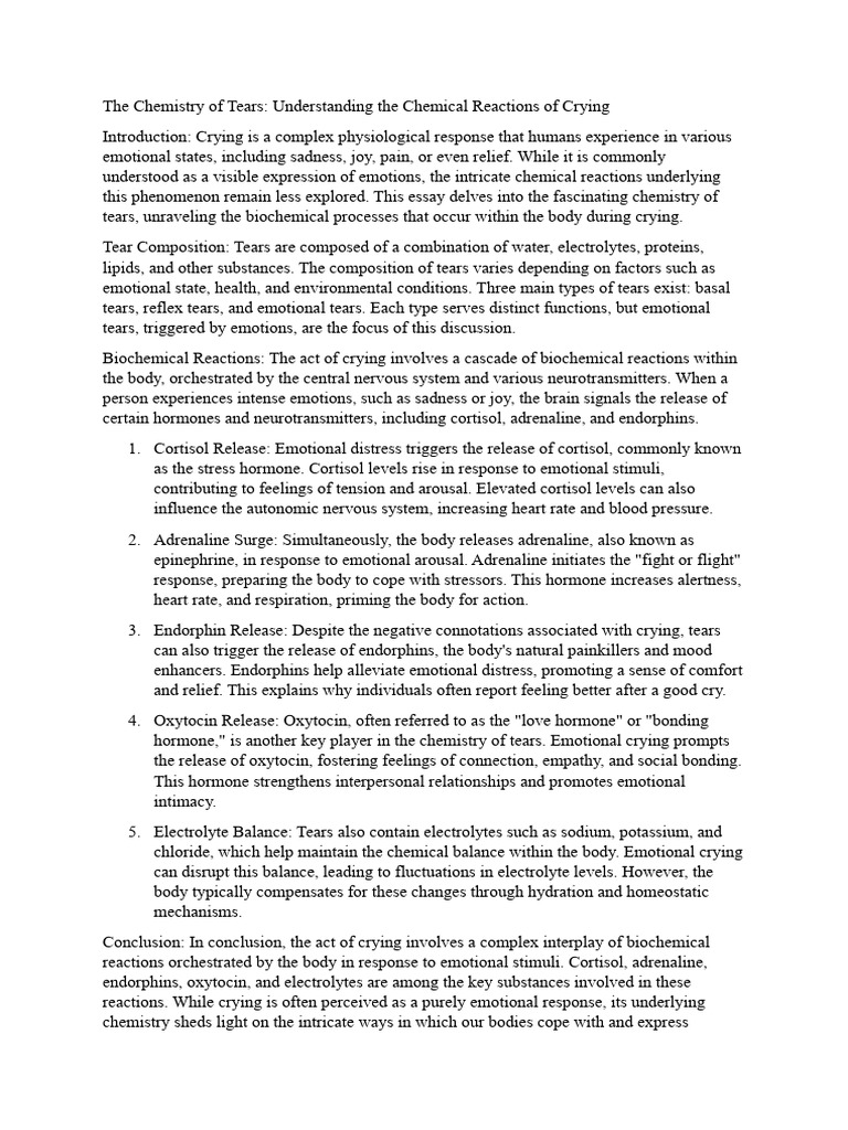 The Chemistry of Tears | Download Free PDF | Emotions | Stress (Biology)