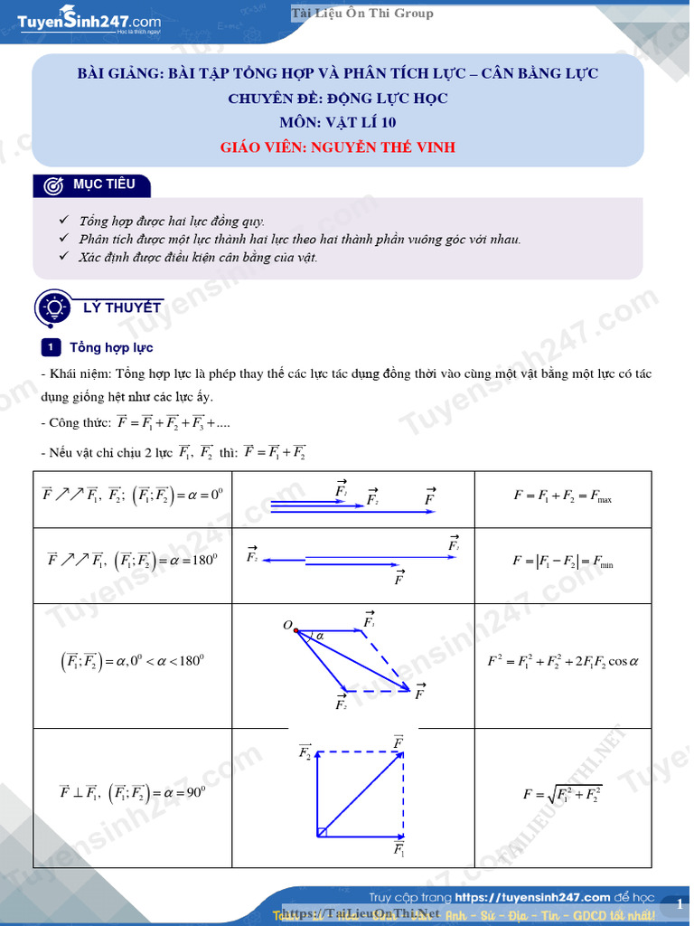 Bai Tap Tong Hop Va Phan Tich Luc Can Bang Luc 1670817582 | PDF