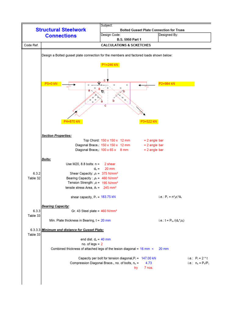 Gusset Plate Connection for Truss | PDF | Truss | Solid Mechanics