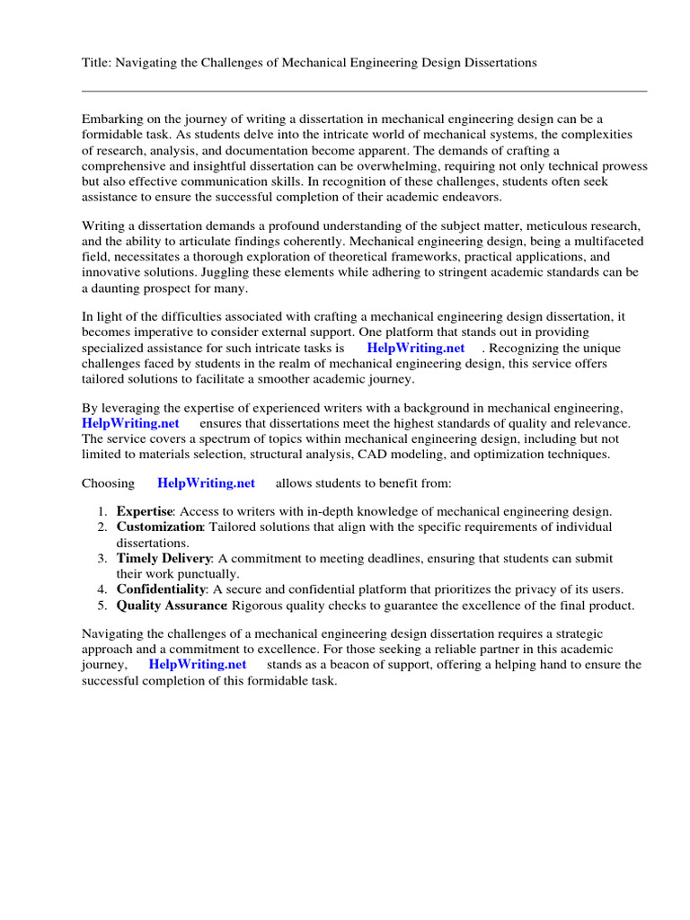 Mechanical Engineering Design Dissertation | PDF | Thesis | Engineering