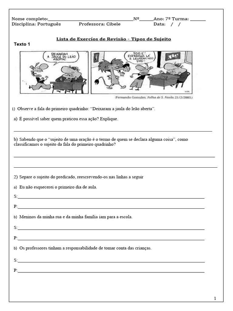 7RevisaoSujeitoPredicado (1) (Recuperação Automática) | PDF | Assunto ...