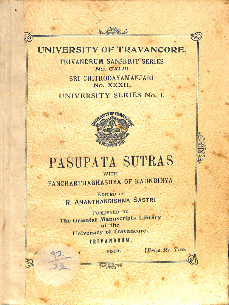 Pasupata Sutras - R Ananthakrishna Sastri | PDF