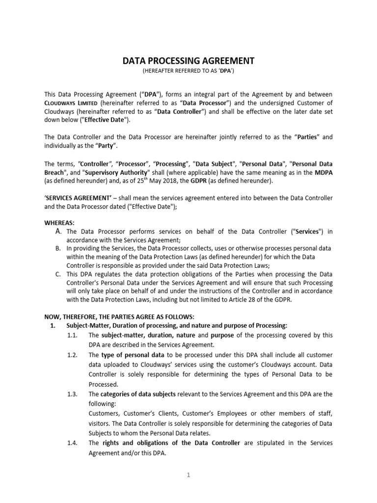 Cloudways - Data Process Agreement | PDF | Justice | Crime & Violence