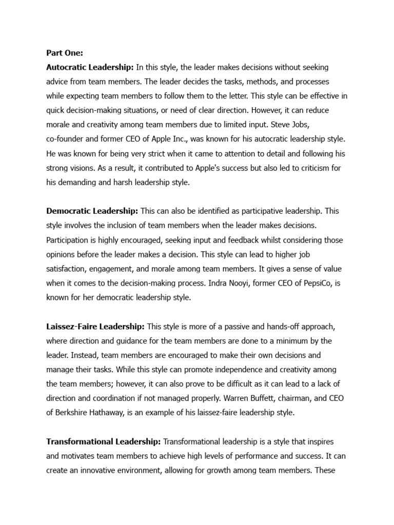Assignment 6_ Different Leadership Styles | PDF | Leadership ...