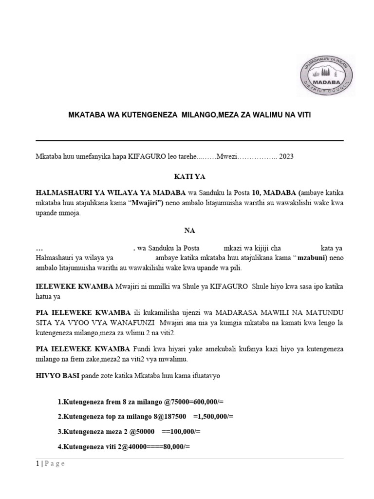 Mkataba Wa Fundi Milango | PDF