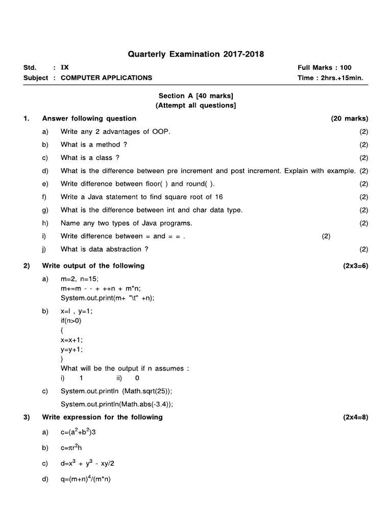 Icse Class 9 Qty Computer Applications 2018 | PDF
