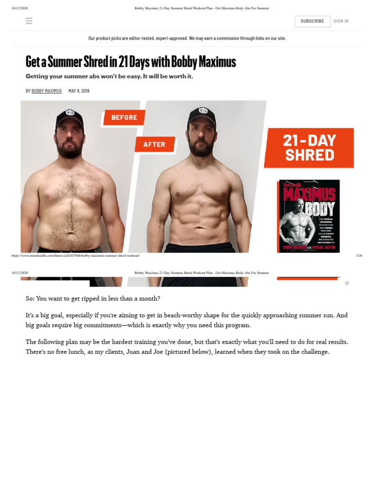 Bobby Maximus 21-Day Summer Shred Workout Plan - Get Maximus Body Abs ...