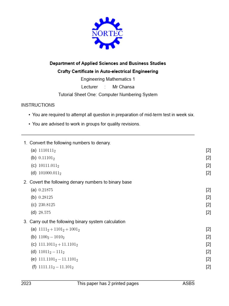 Computer Numbering Systems Tutorial Sheet | Download Free PDF | Decimal ...