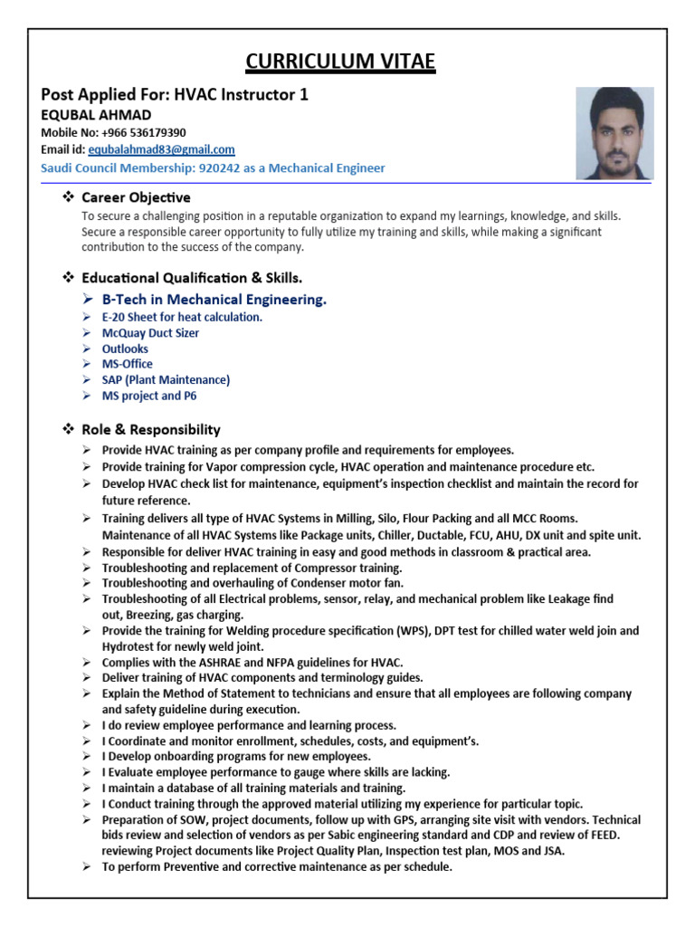 HVAC Instructor Equbal Ahmad-1-4 | PDF | Duct (Flow) | Home Appliance