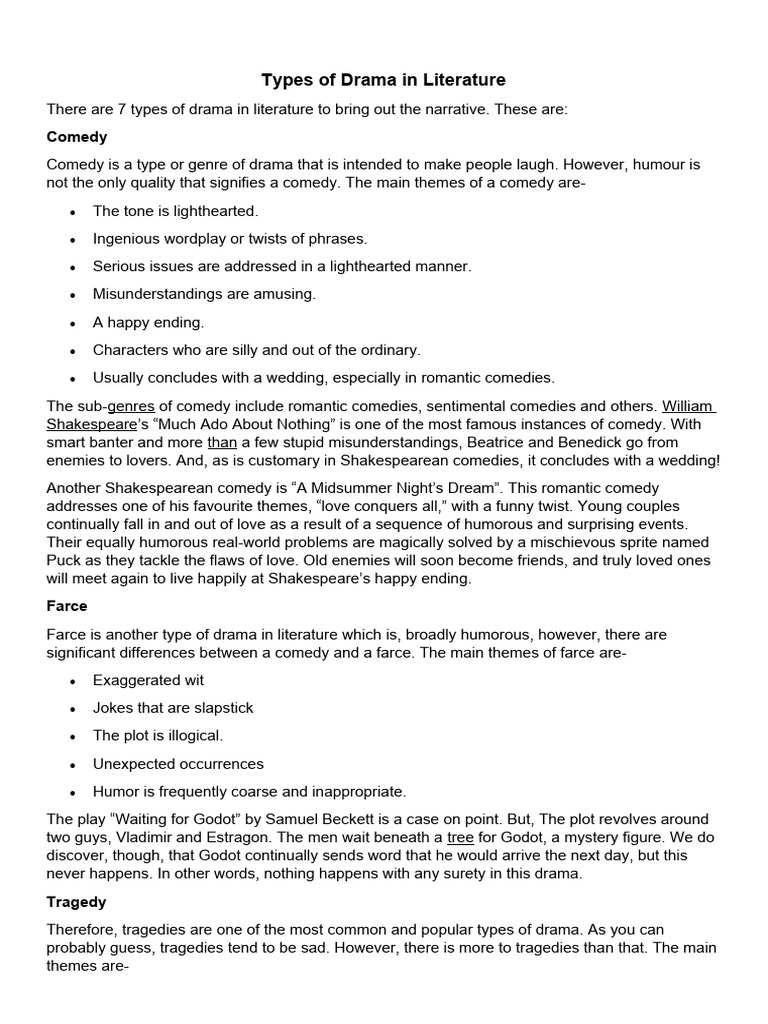 Seven Types of Drama in Literature | PDF | Comedy | Tragedy