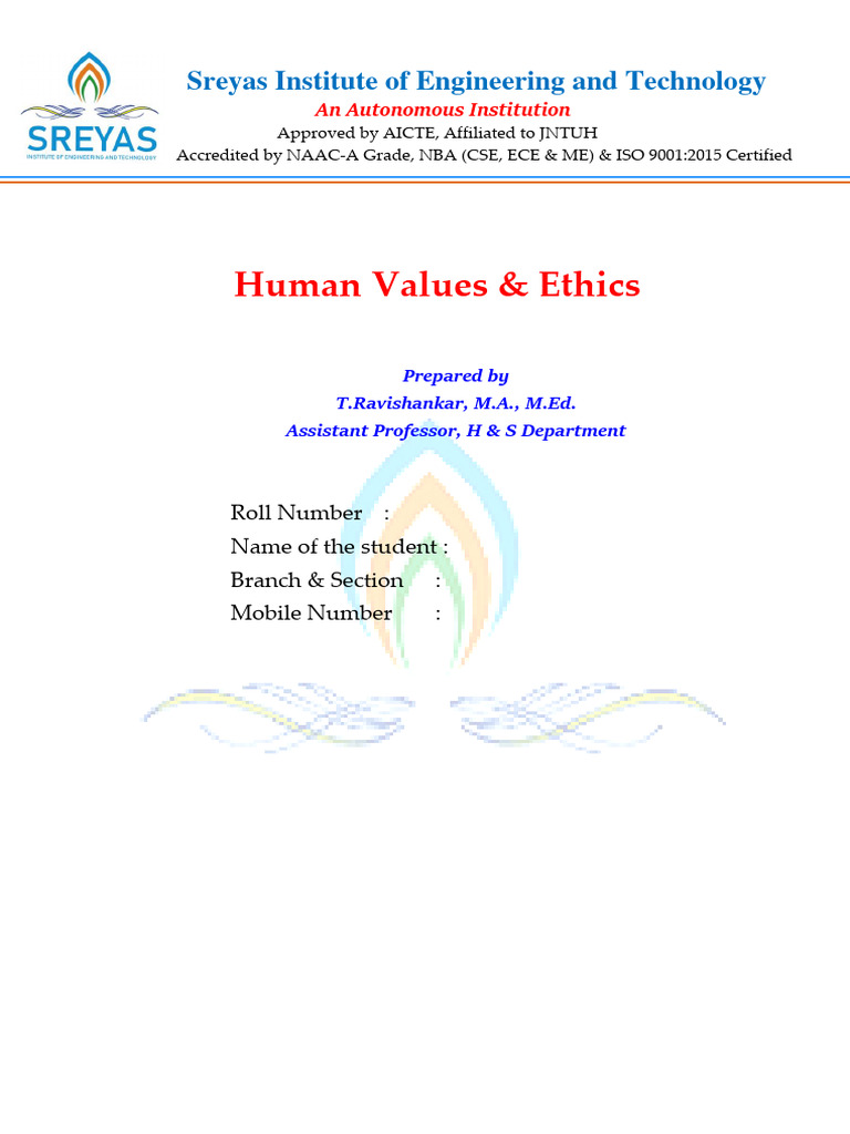 Human Values & Ethics Notes | PDF | Goal | Goal Setting