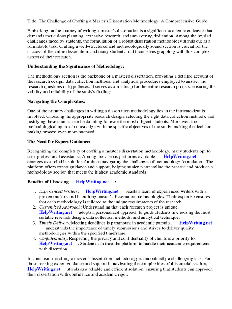 Examples of Masters Dissertation Methodology | PDF | Methodology ...