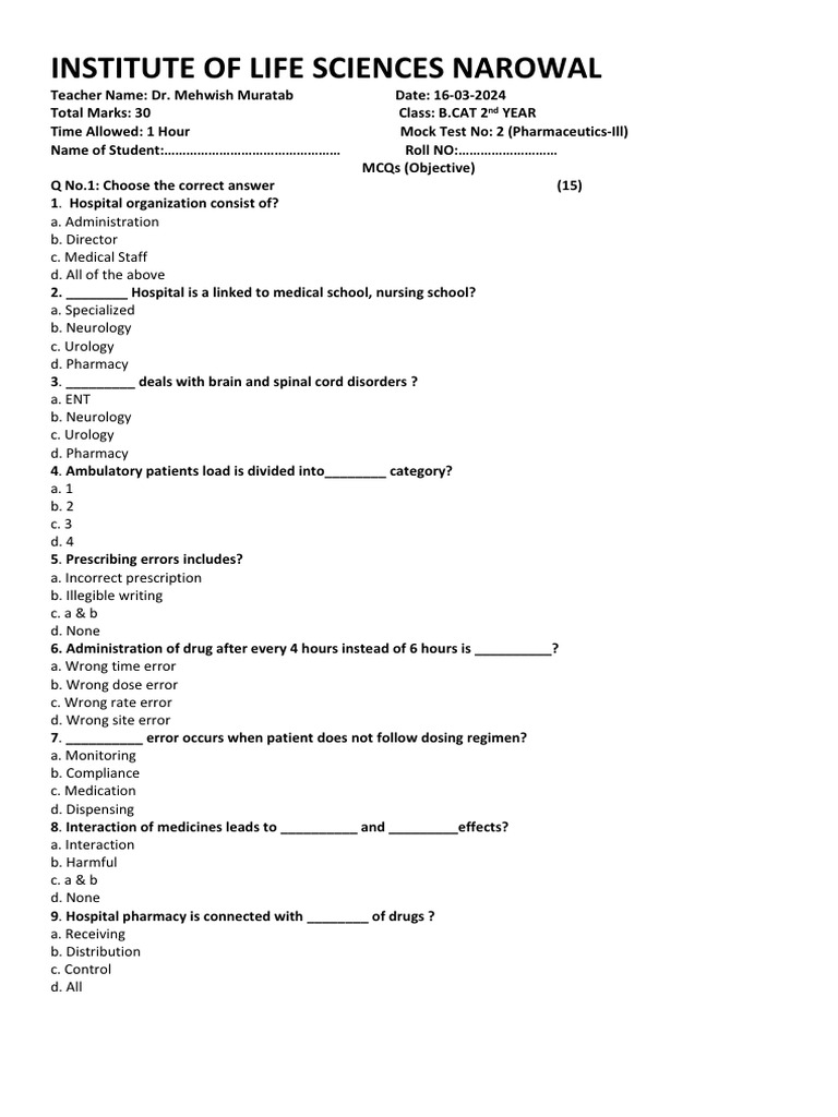 Rit Test | PDF | Pharmacy | Medical Prescription