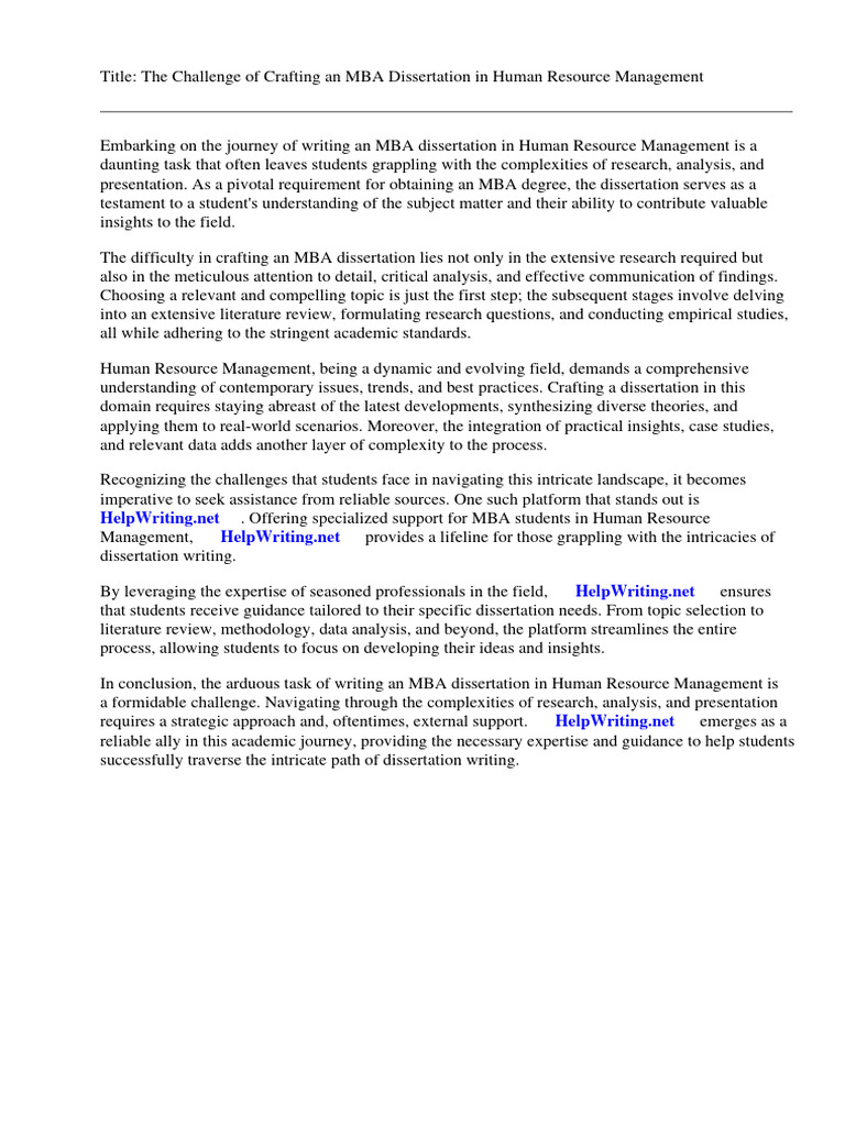 Mba Dissertation Topics Human Resource Management | PDF | Human ...
