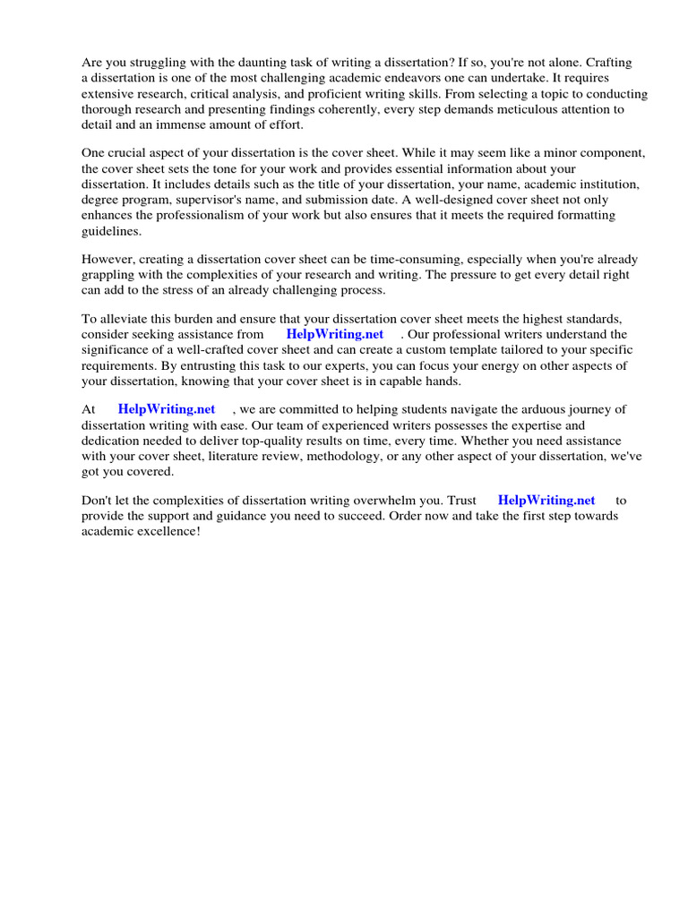 Dissertation Cover Sheet Template | PDF | Thesis | Microsoft Word