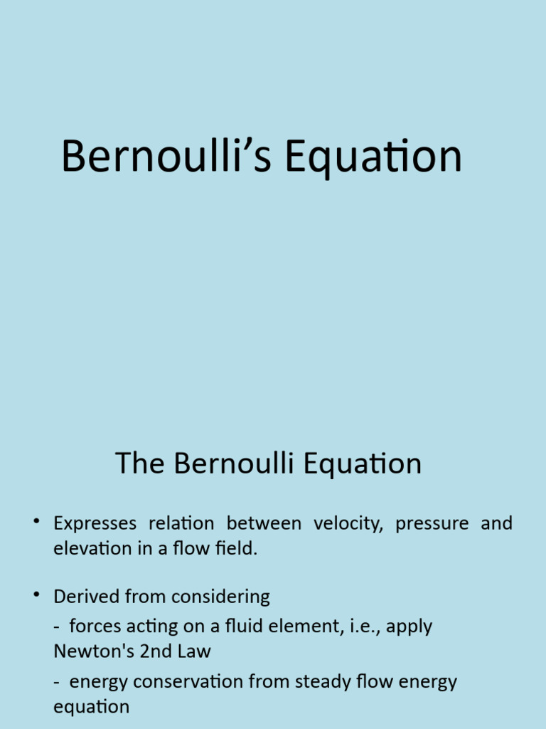 5 MEC118 Bernoullis Equation | PDF | Fluid Dynamics | Pressure